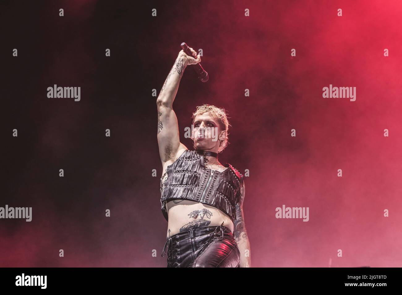 Lauro De Marinis better known as Achille Lauro performs on stage at ...