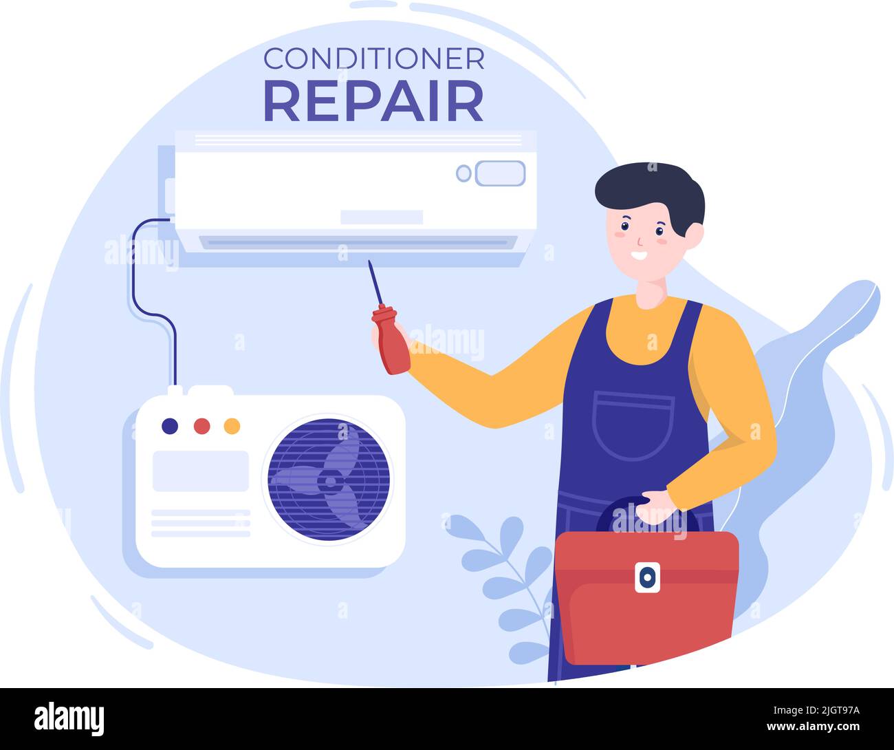 Air Conditioner Repair or Installation Illustration with Unit Breakdown ...