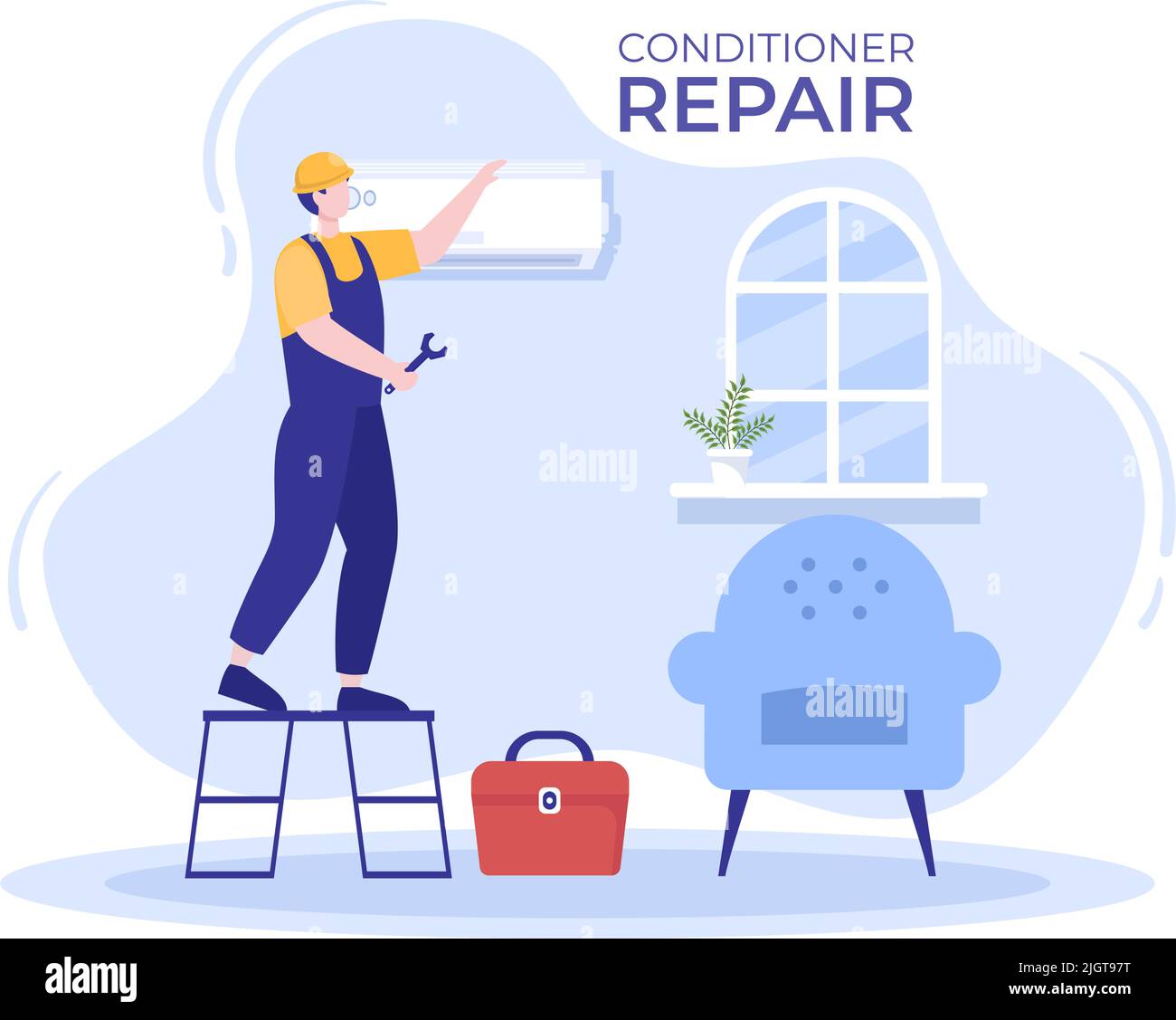 Air Conditioner Repair or Installation Illustration with Unit Breakdown ...