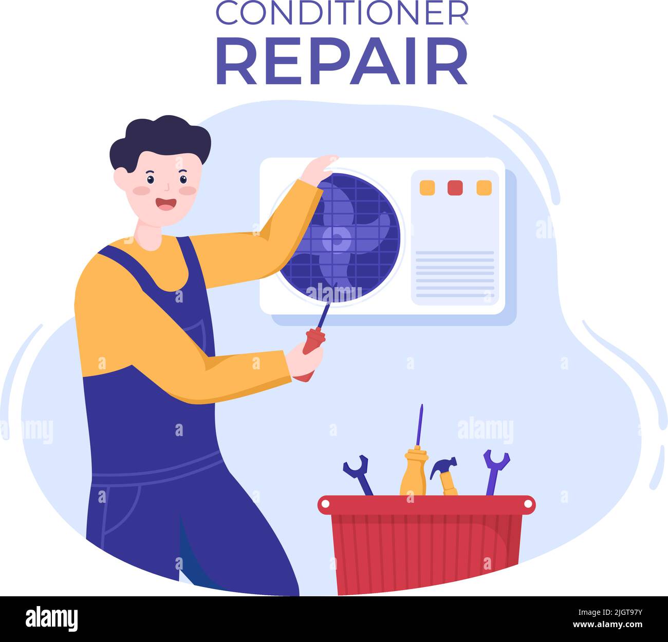 Air Conditioner Repair or Installation Illustration with Unit Breakdown ...
