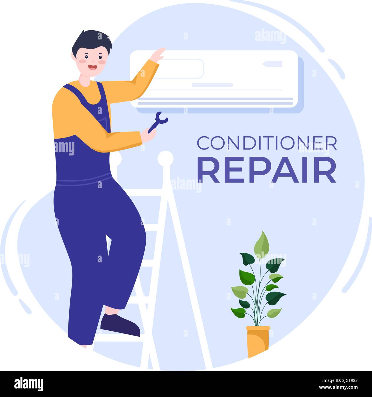 Air Conditioner Repair or Installation Illustration with Unit Breakdown ...