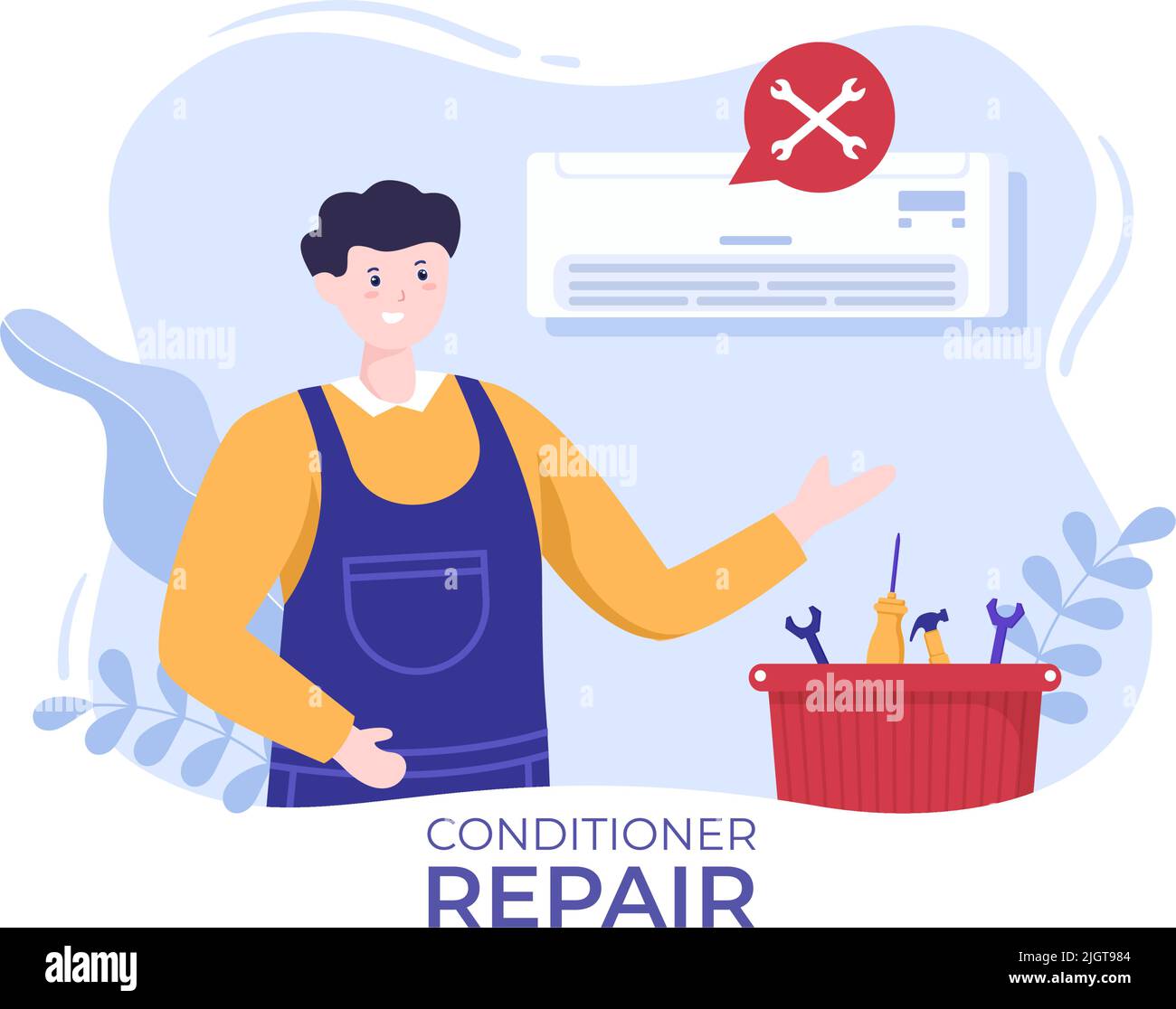 Air Conditioner Repair or Installation Illustration with Unit Breakdown ...