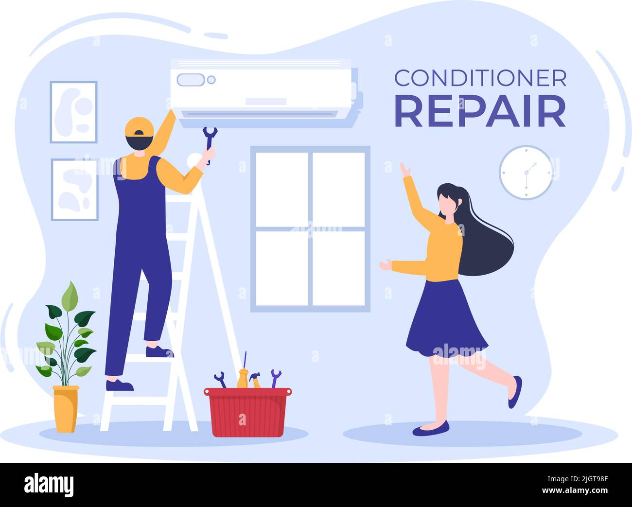 Air Conditioner Repair or Installation Illustration with Unit Breakdown ...