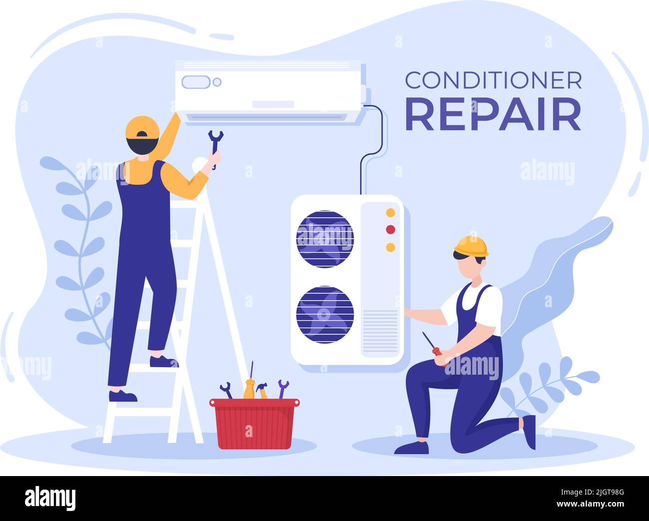 Air Conditioner Repair or Installation Illustration with Unit Breakdown ...