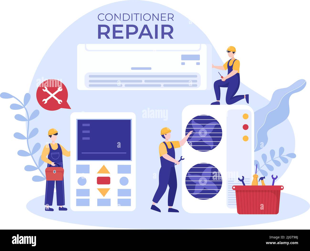 Air Conditioner Repair or Installation Illustration with Unit Breakdown ...
