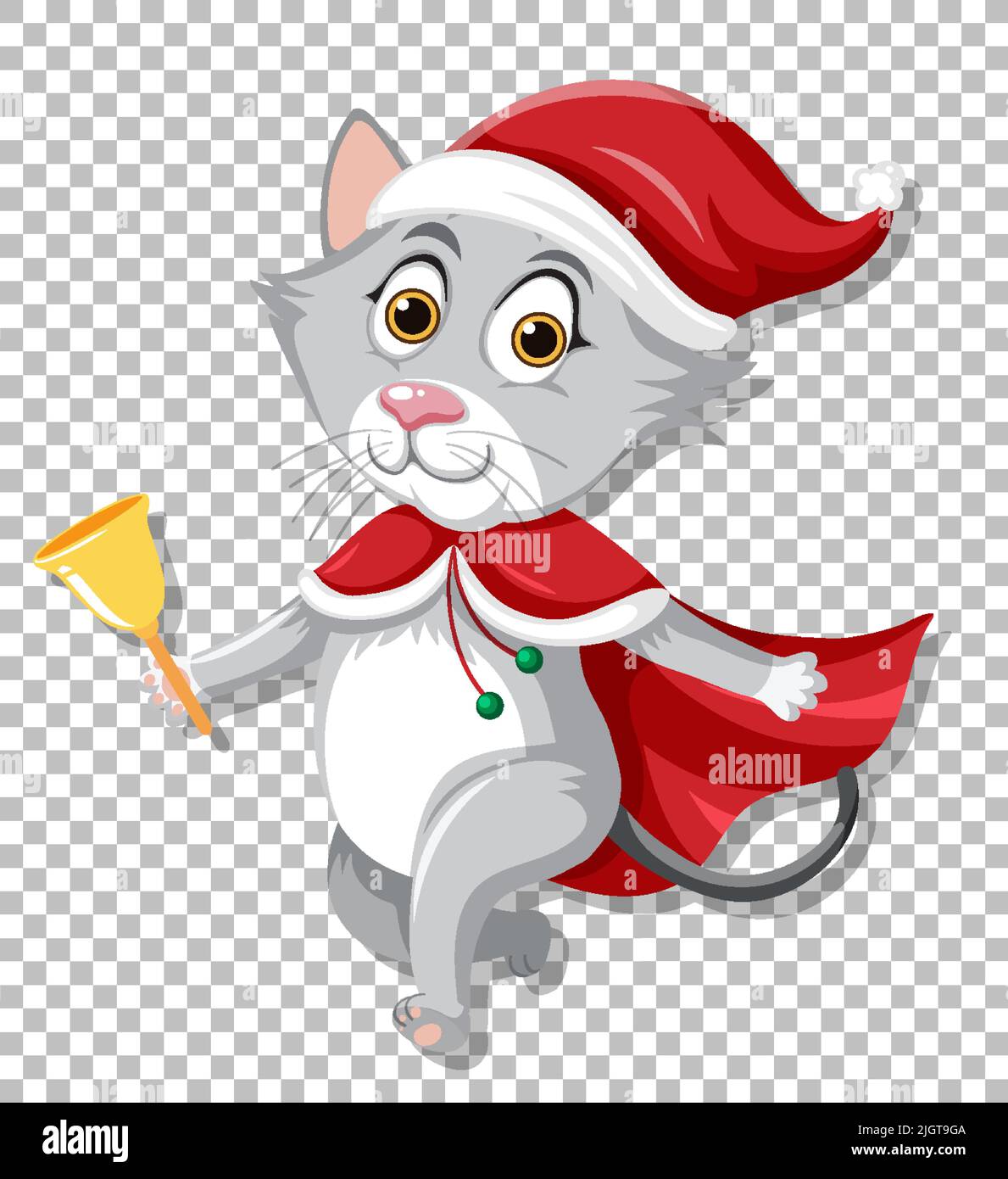 A Christmas cat cartoon character on grid background illustration Stock ...