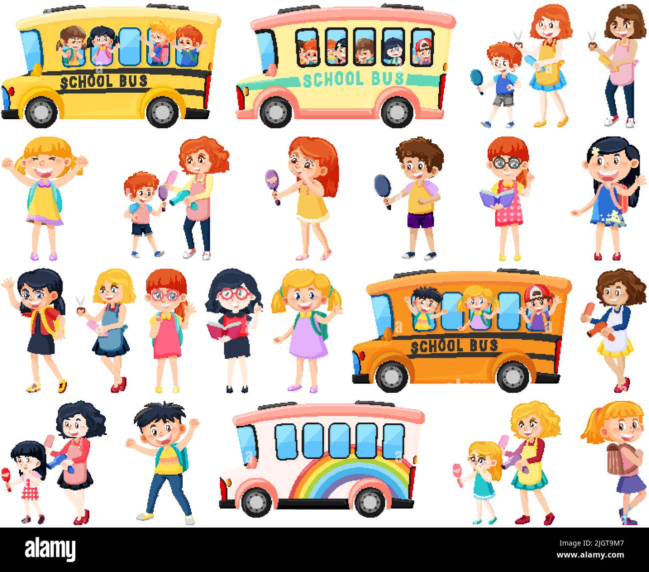 Set of cute school kids cartoon characters illustration Stock Vector ...