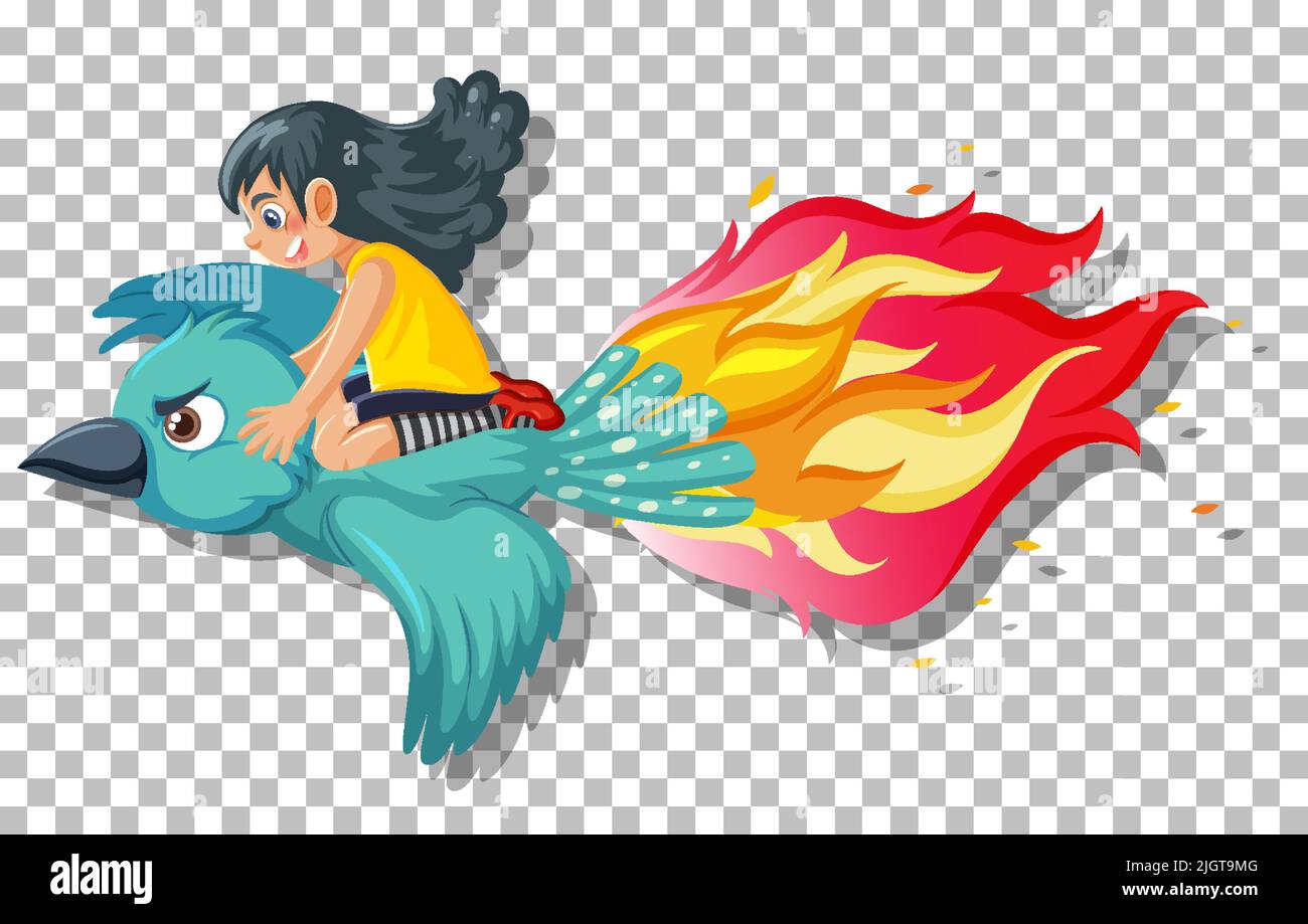 Girl riding bird on grid background illustration Stock Vector Image ...