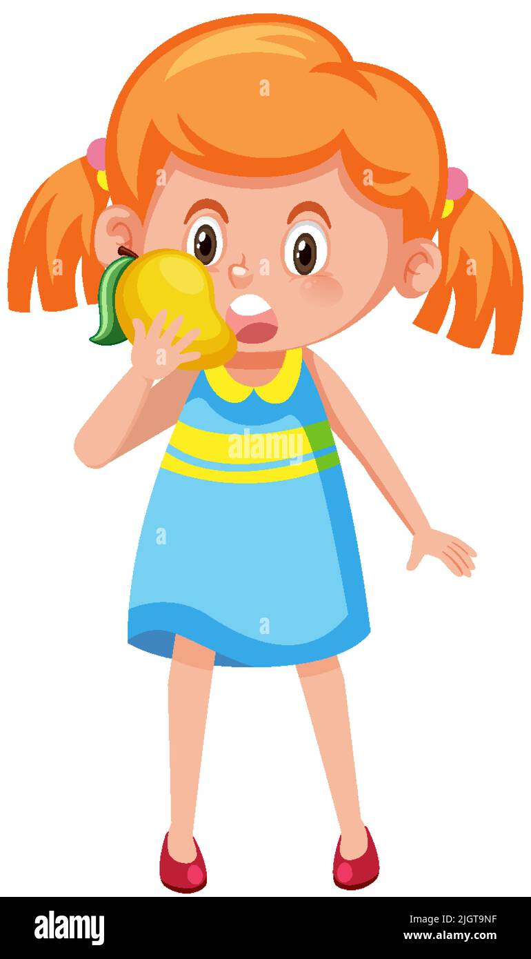 Cartoon girl holding a mango illustration Stock Vector Image & Art - Alamy