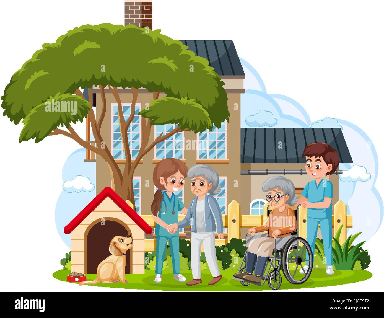 Elderly at nursing home on white background illustration Stock Vector ...