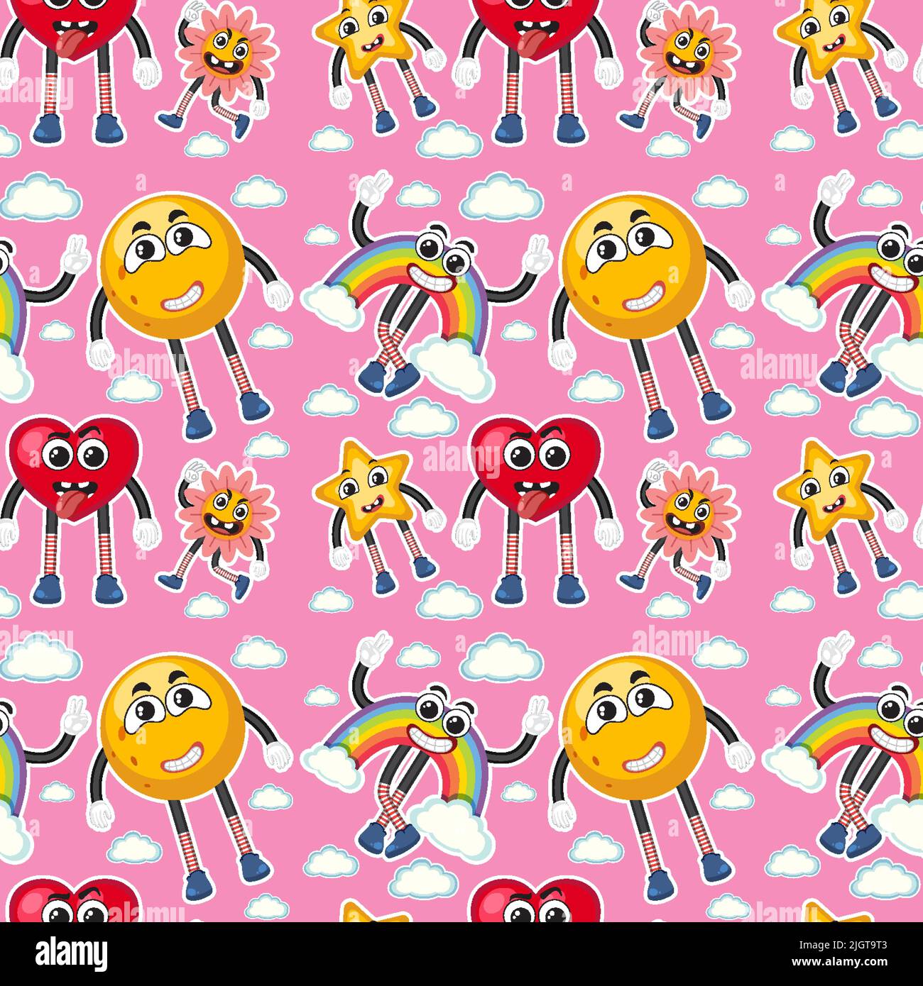 Seamless pattern with cute cartoon character illustration Stock Vector ...