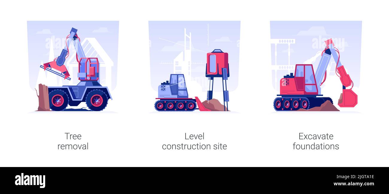Excavation works at construction site isolated concept vector ...