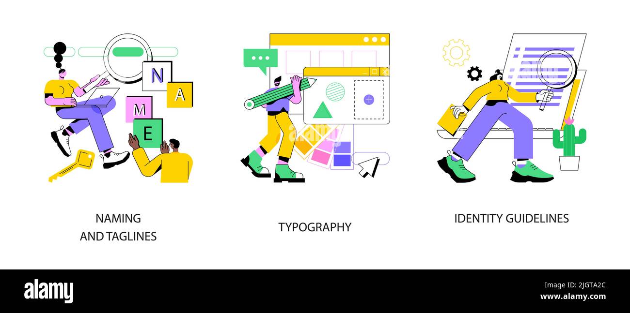 Brand identity abstract concept vector illustration set. Naming and ...