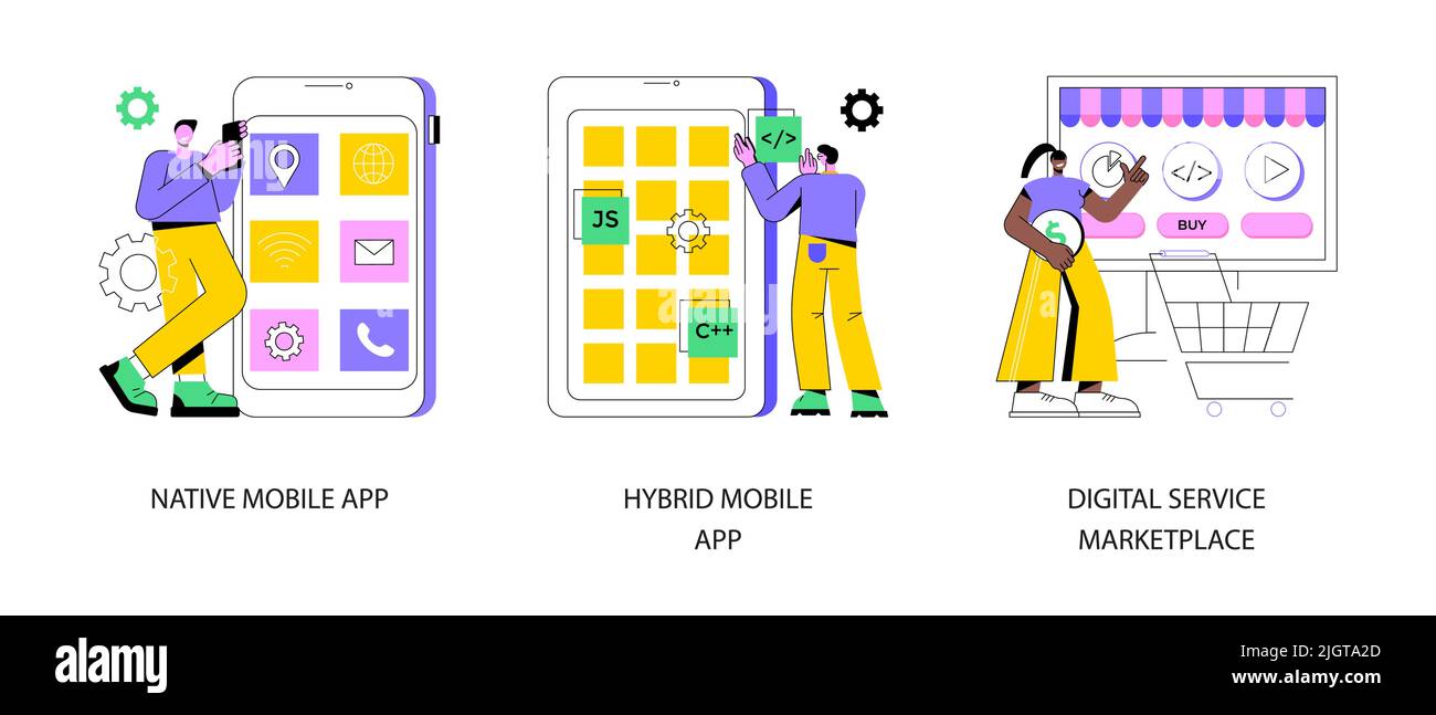 Software application abstract concept vector illustration set. Native ...