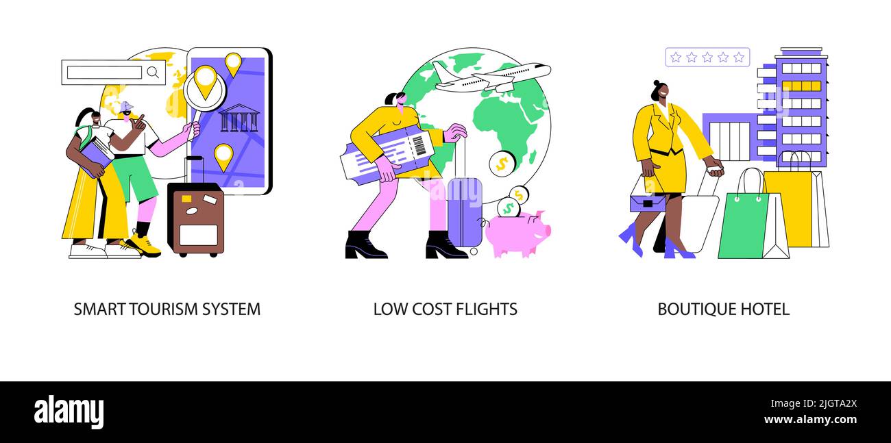 Travel experience abstract concept vector illustration set. Smart ...