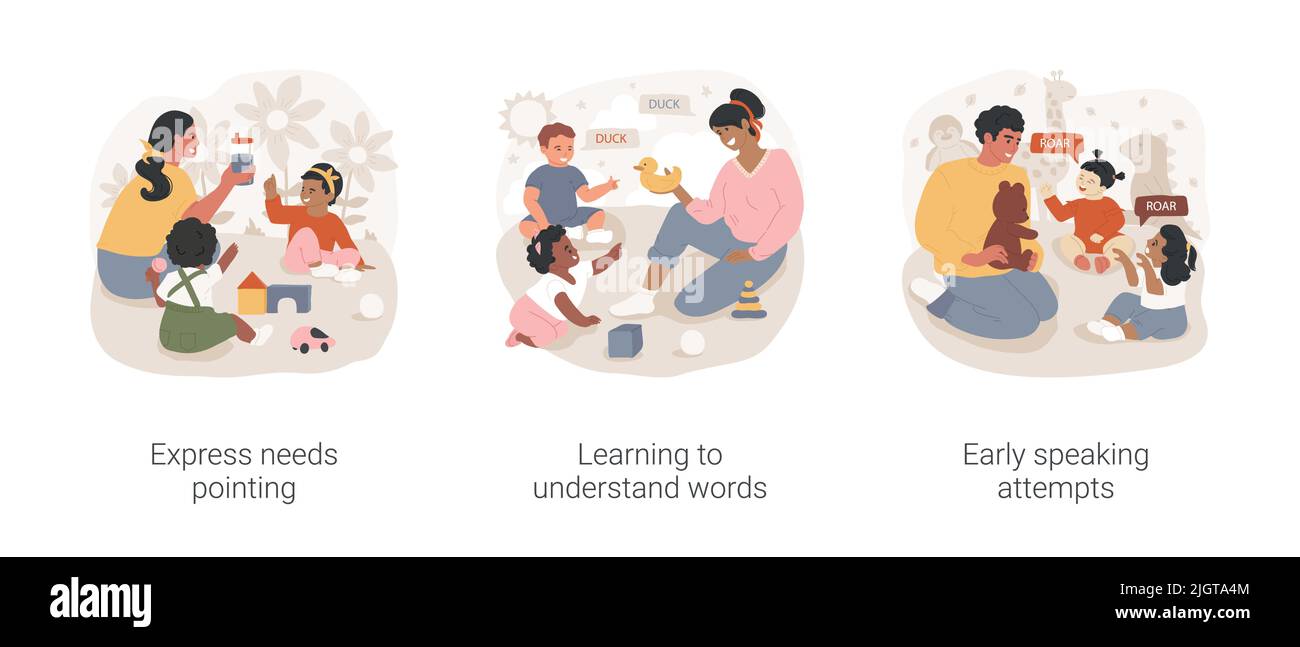 Infants development milestone isolated cartoon vector illustration set ...