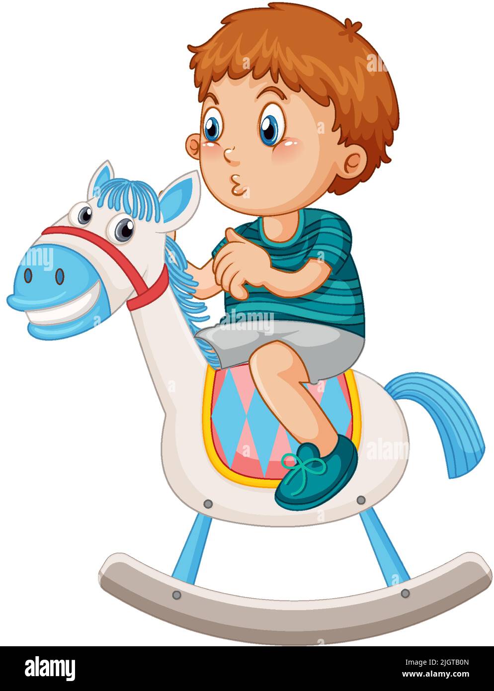 Boy riding on rocking horse illustration Stock Vector Image & Art - Alamy