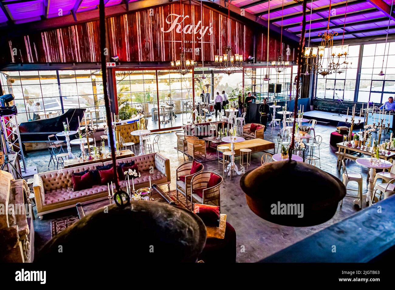 An interior decor of old school style event venue Stock Photo - Alamy