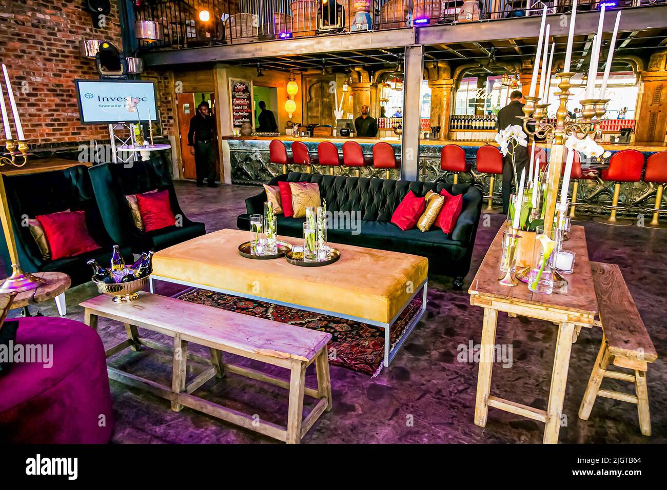 An interior decor of old school style event venue Stock Photo - Alamy