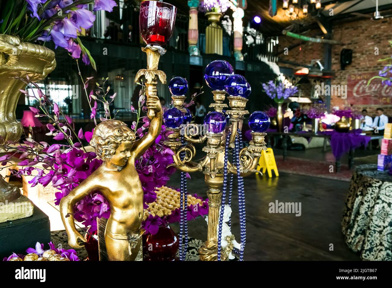 A purple themed decor in venue for party event Stock Photo - Alamy