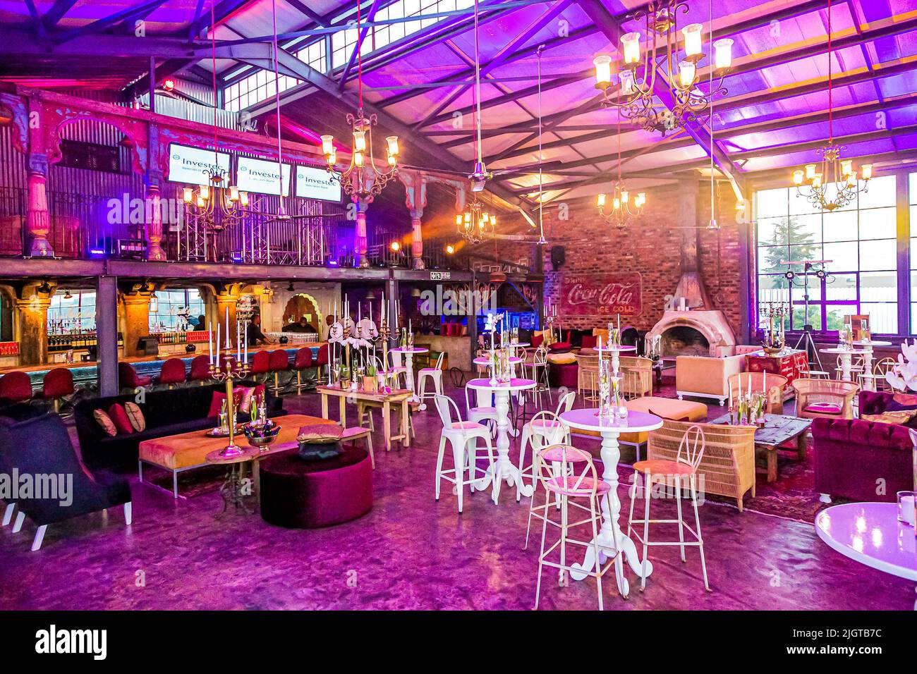 An interior decor of old school style event venue Stock Photo - Alamy