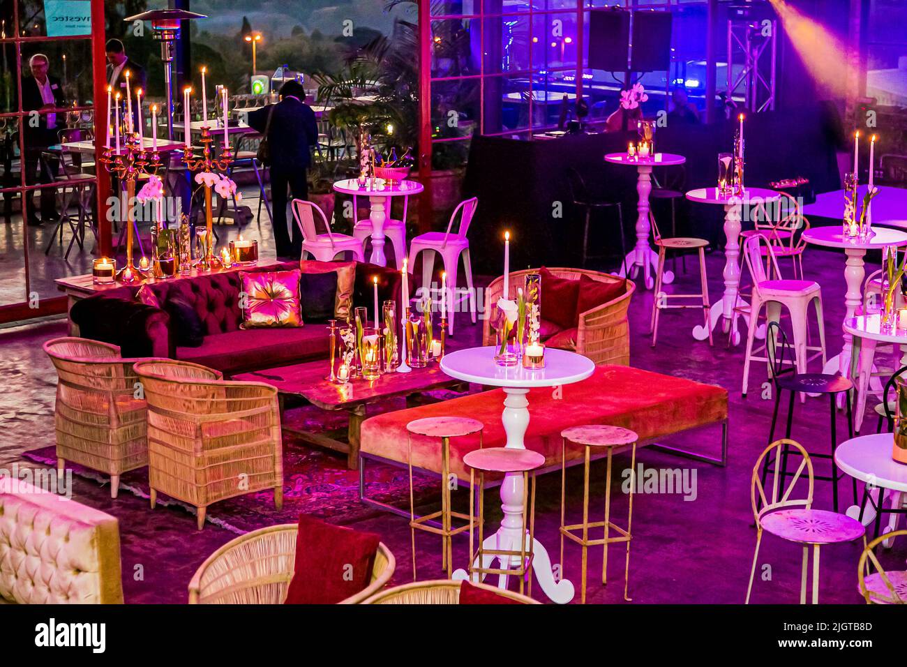 An interior decor of old school style event venue Stock Photo - Alamy