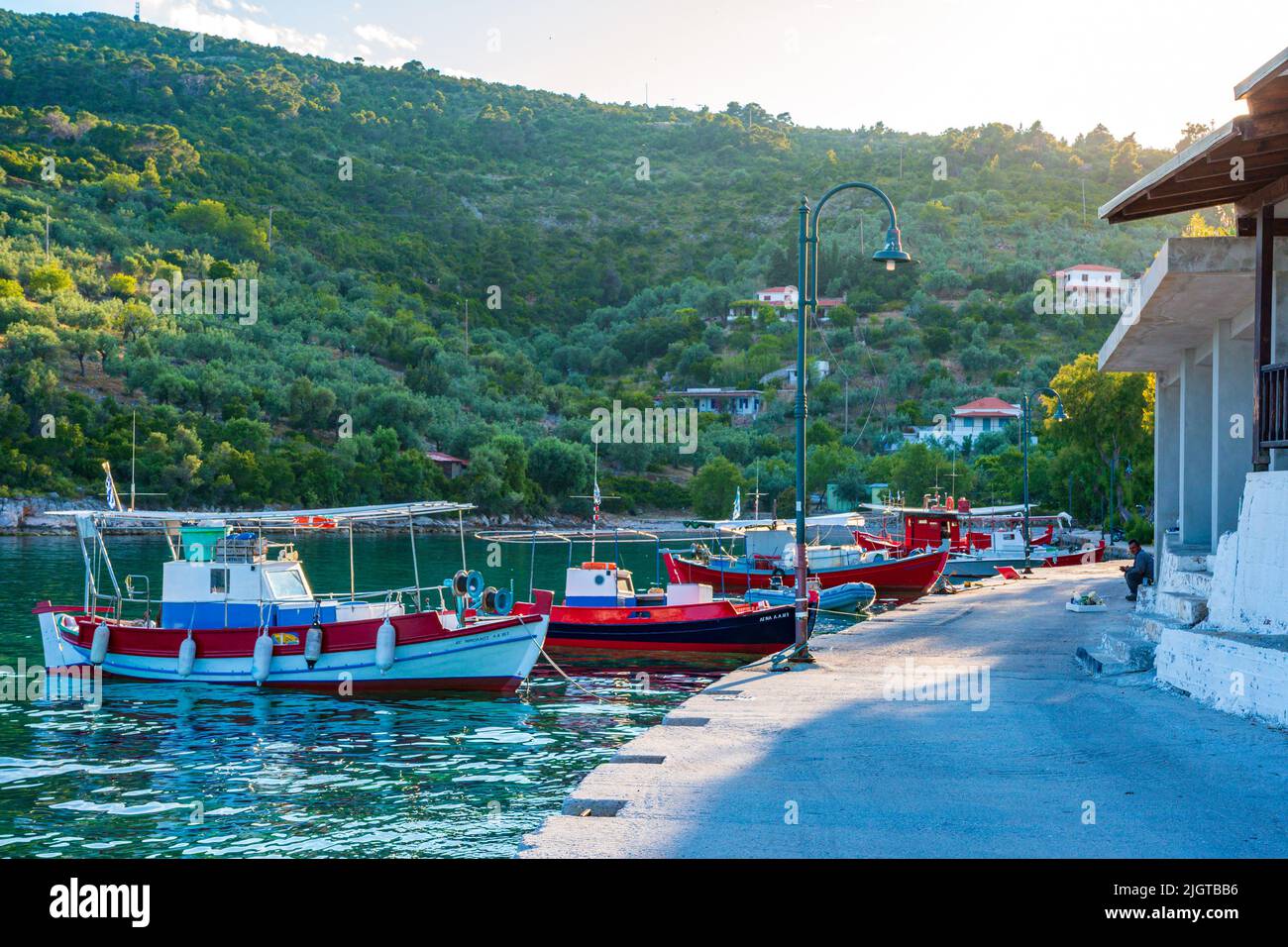 Traditional fishing boats at Steni Vala port the second most populous ...
