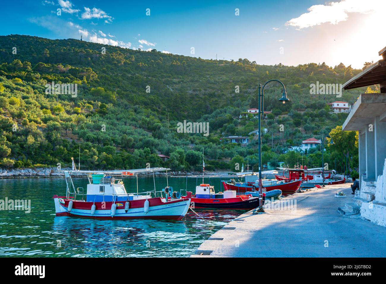 Traditional fishing boats at Steni Vala port the second most populous ...
