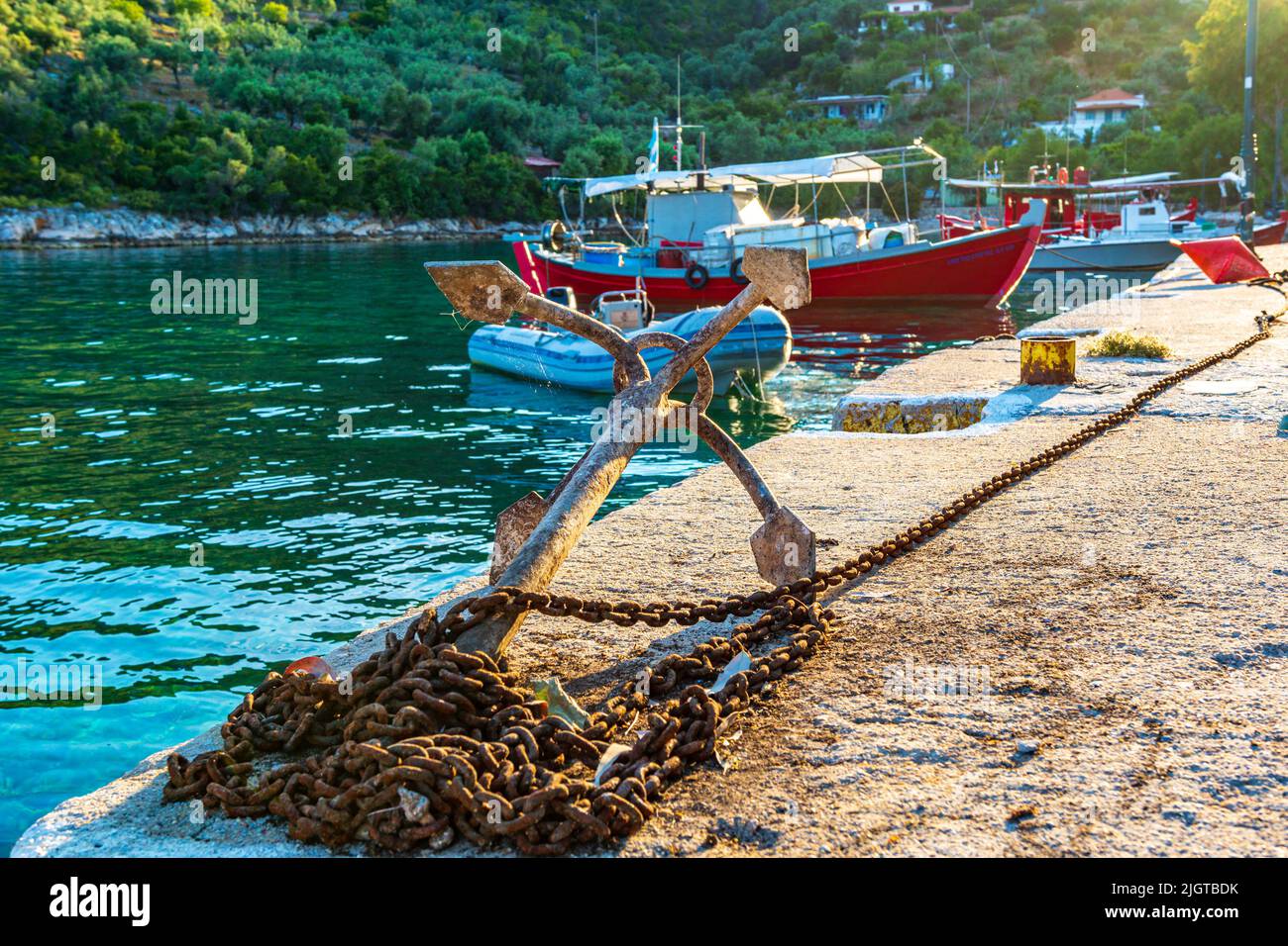 Traditional fishing boats at Steni Vala port the second most populous ...