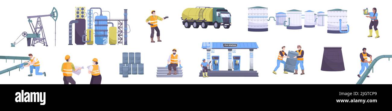 Oil industry set with oil refinery symbols flat isolated vector ...