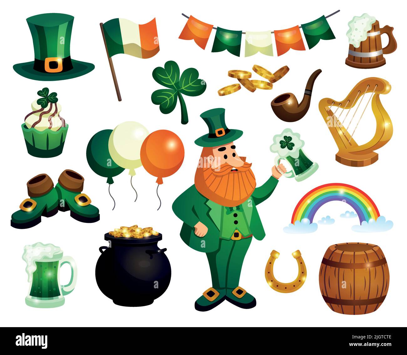 Saint patricks day set of isolated decorations icons of drinks irish ...