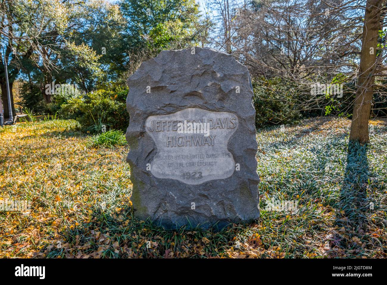 Columbia, SC, USA - Jan 3, 2021: The Jefferson Davis Highway stone ...