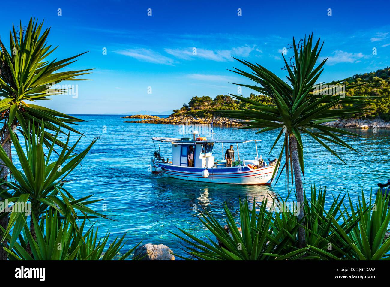 Traditional fishing boats at Steni Vala port the second most populous ...