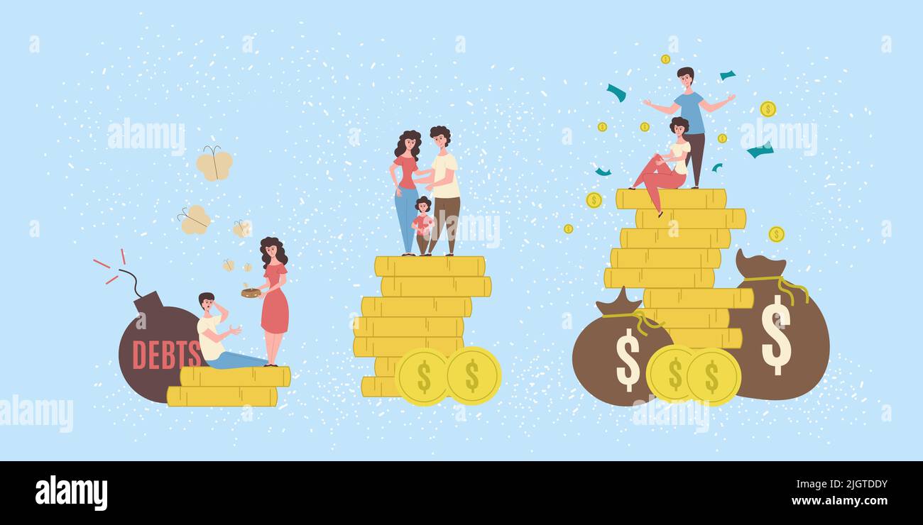 Poverty flat colored composition three different situations couple with ...