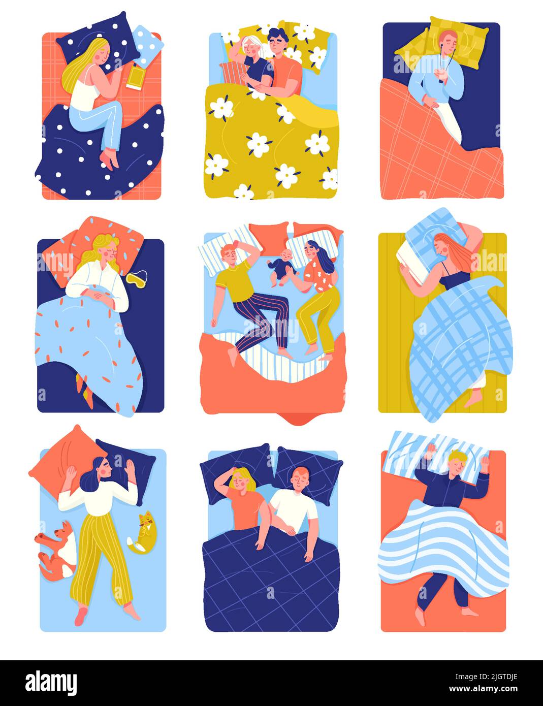 Family relaxing together in bed Stock Vector Images - Alamy