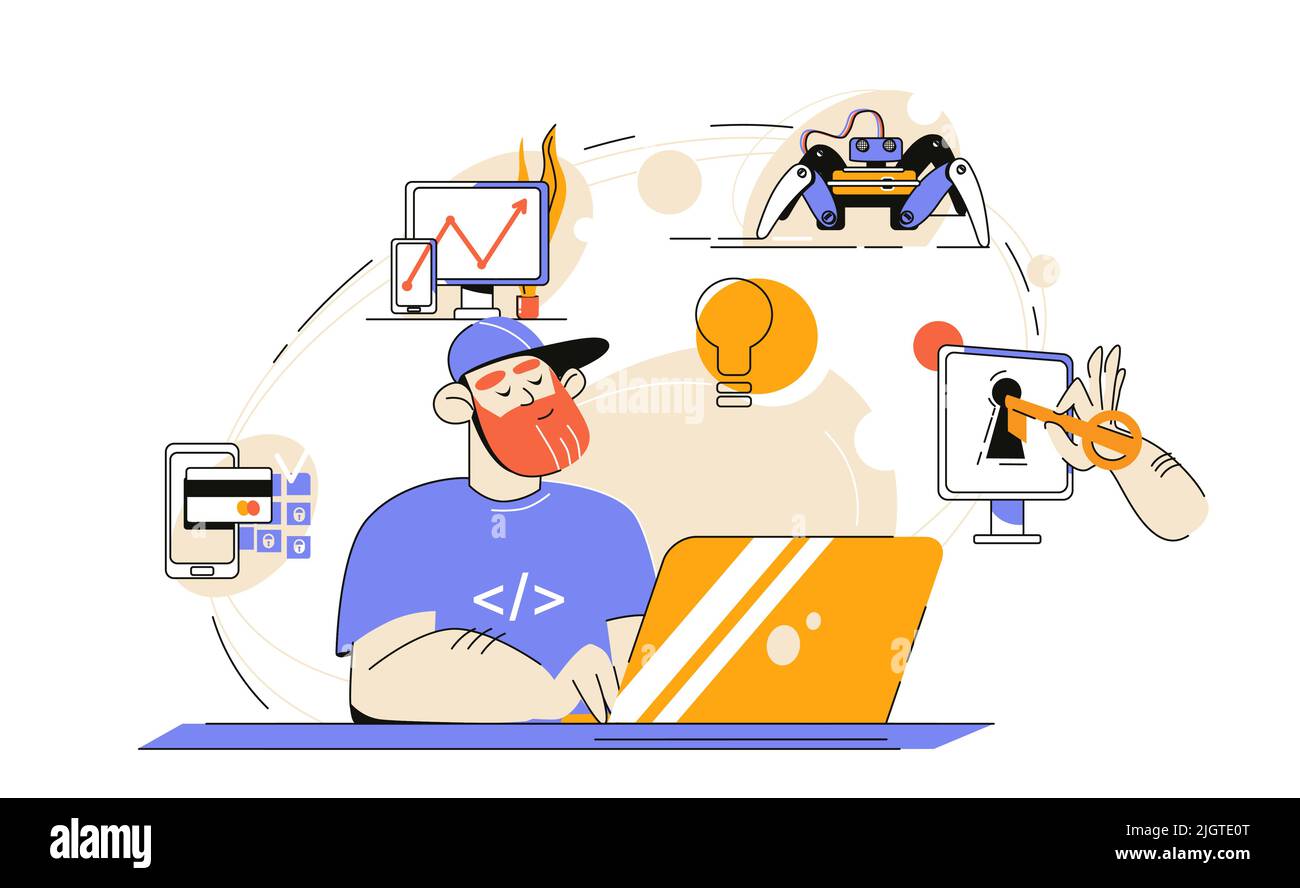 It specialist composition with flat view of hipster programmers ...