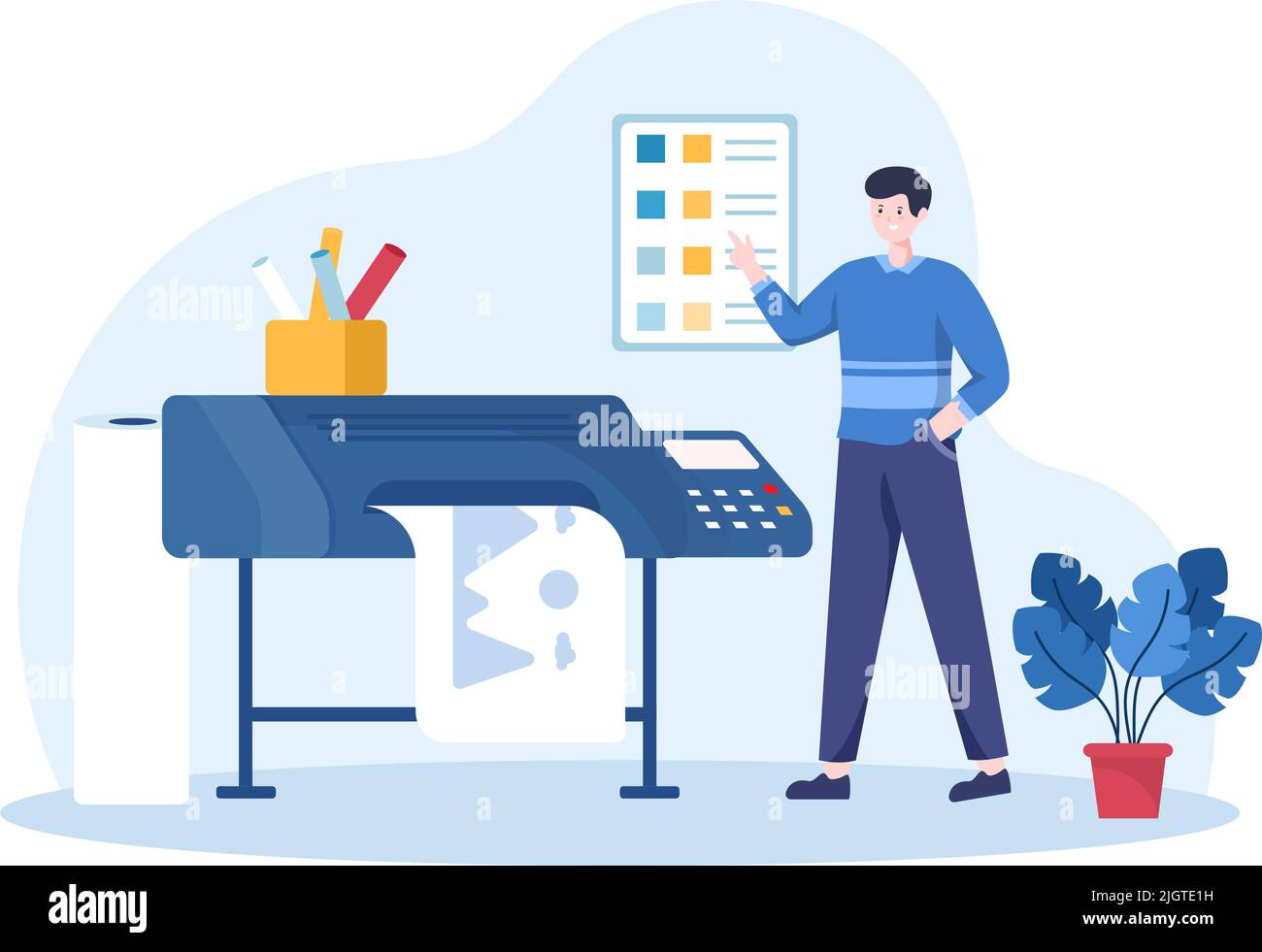 Print Shop Illustration with Production Process at Printing House and ...