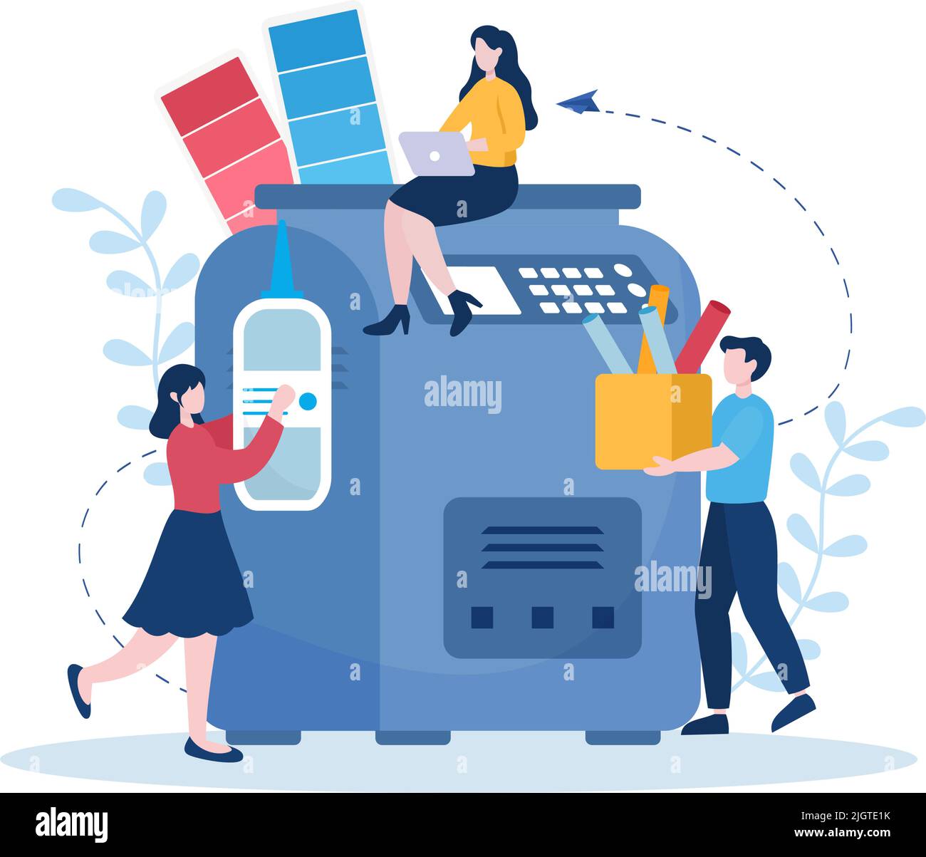 Print Shop Illustration with Production Process at Printing House and ...