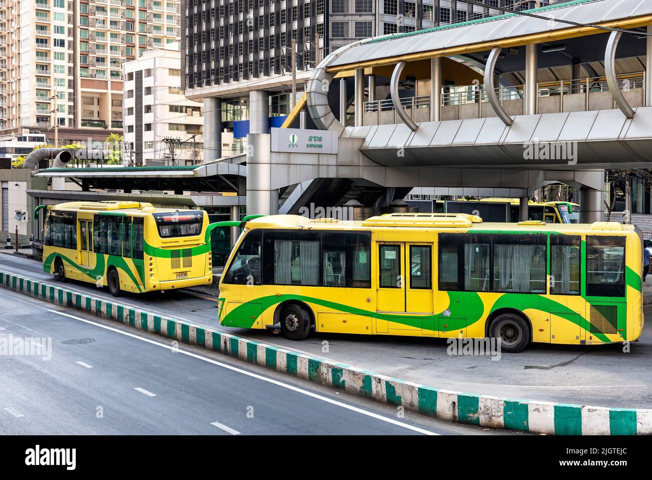 Bus Rapid Transit, BRT, at Sathorn terminal station, Bangkok, Thailand ...