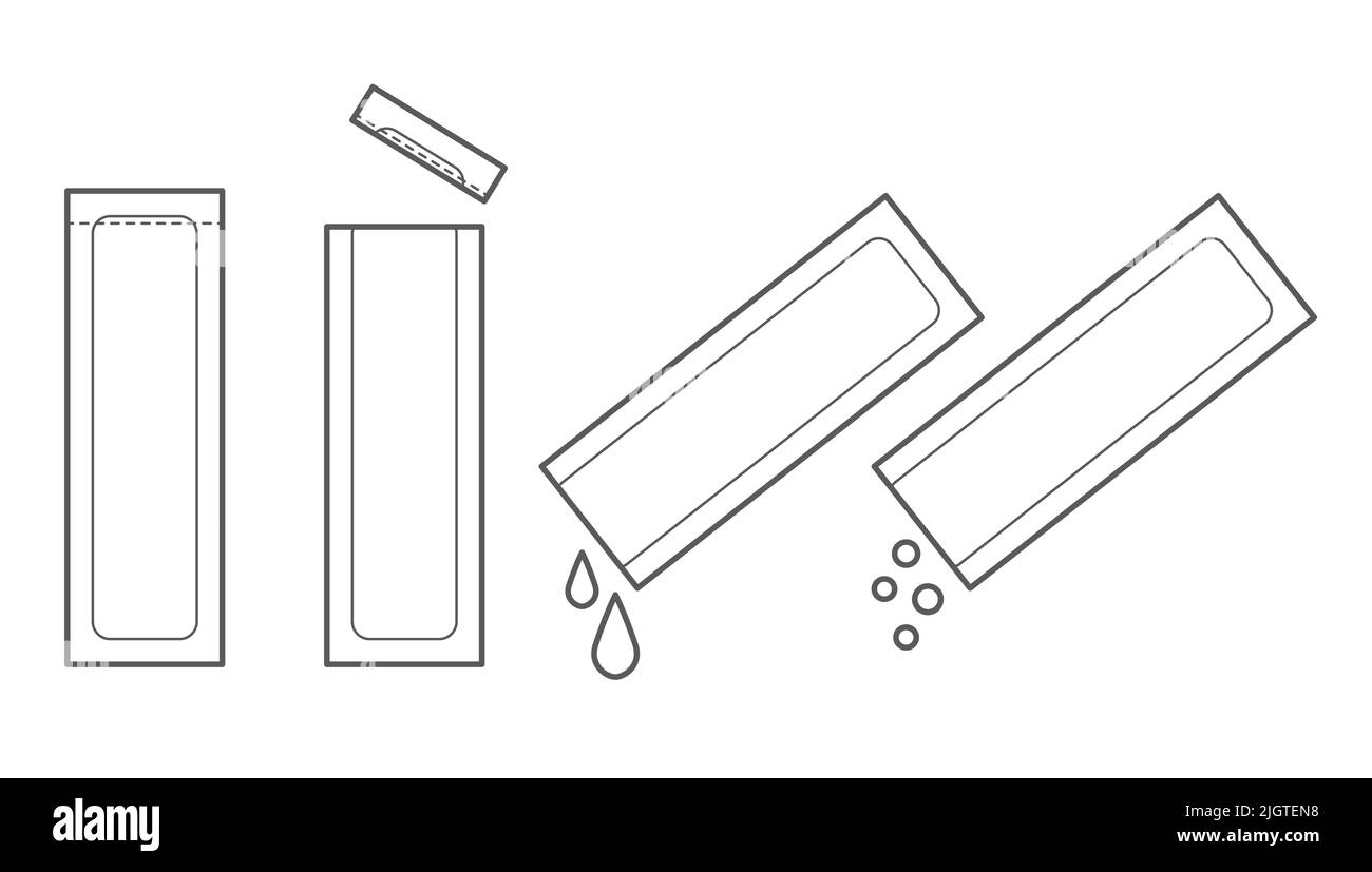 Set of sachet icons. Stick packaging template for sugar, pepper, souse ...