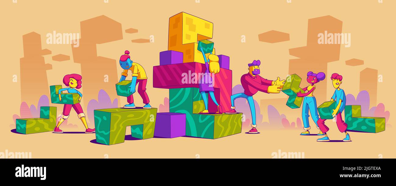 Contemporary characters teamwork cooperation, team work together set up ...