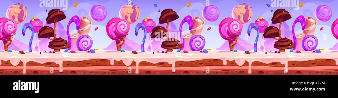 Candy planet cartoon game platform, seamless background. Arcade ui ...