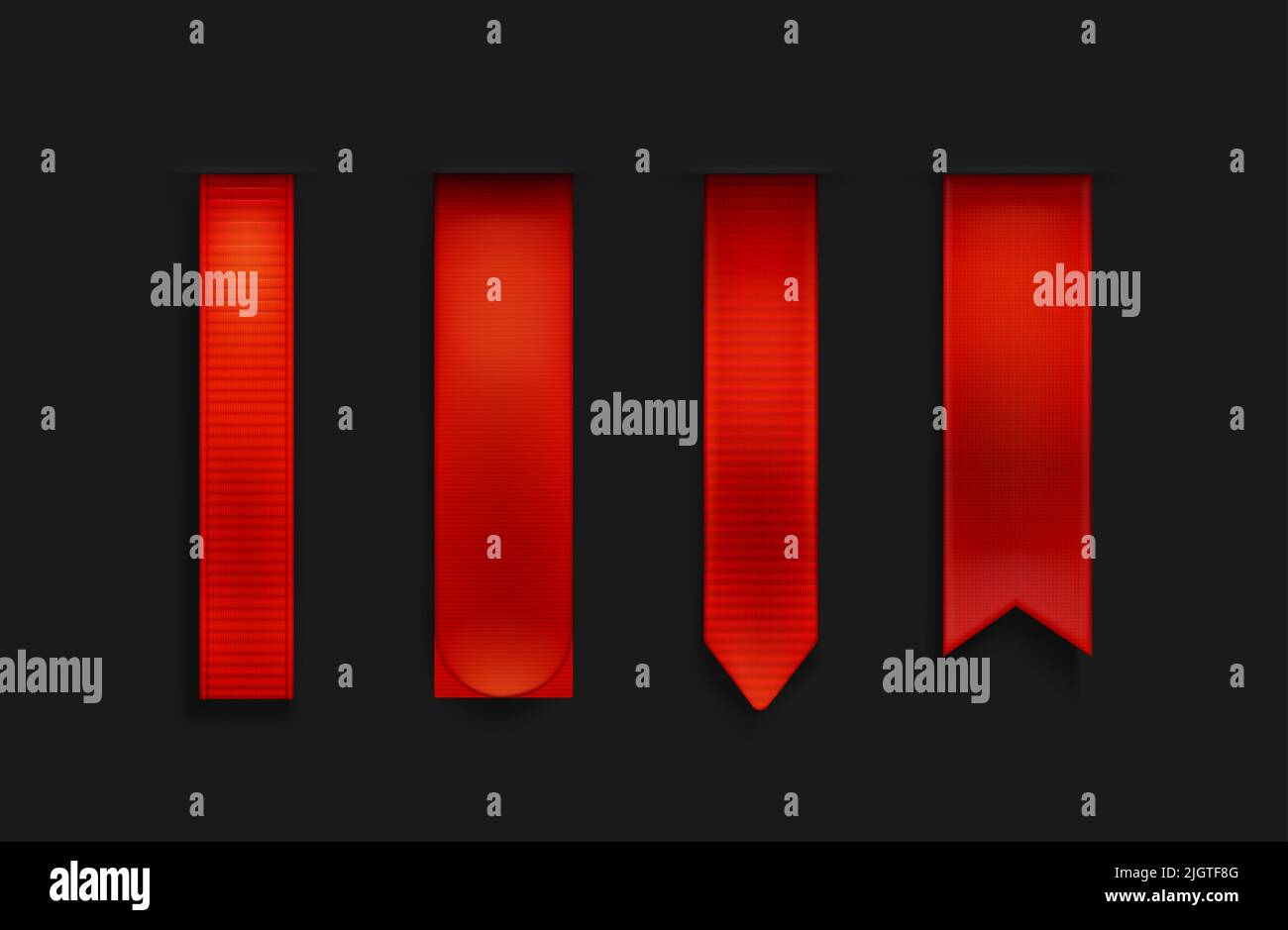 Red bookmarks, ribbon, banner 3d mockup, blank book marks with rounded ...