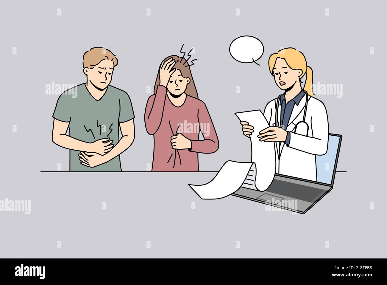 Frustrated patients confused with doctor long prescription recipe. Sick ...