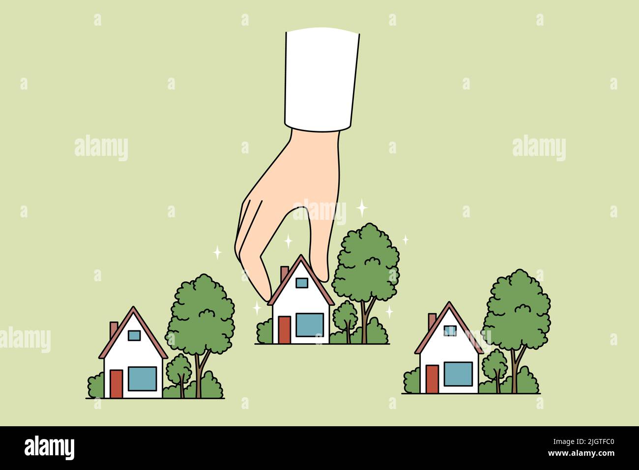 Real estate agent working with small house miniatures. Realtor or ...