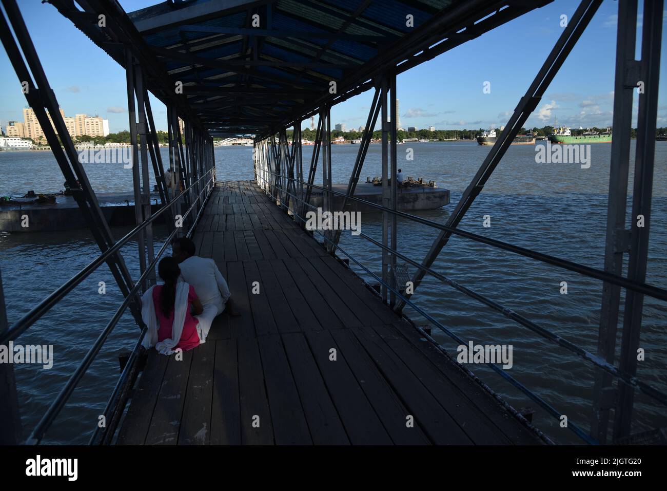 Ramkrishnapur ferry ghat jetty on the Ganges. Howrah, West Bengal ...