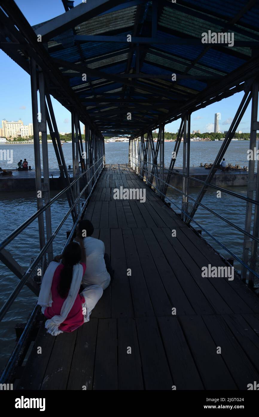 Ramkrishnapur ferry ghat jetty on the Ganges. Howrah, West Bengal ...