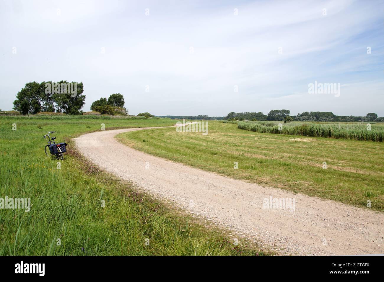 Dutch dirt road through the meadows along the Ringvaart of the ...