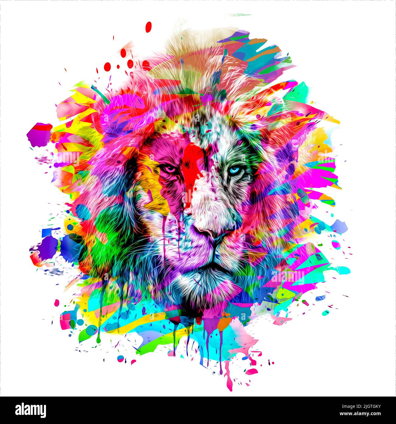 Lion head with colorful creative abstract element on white background ...