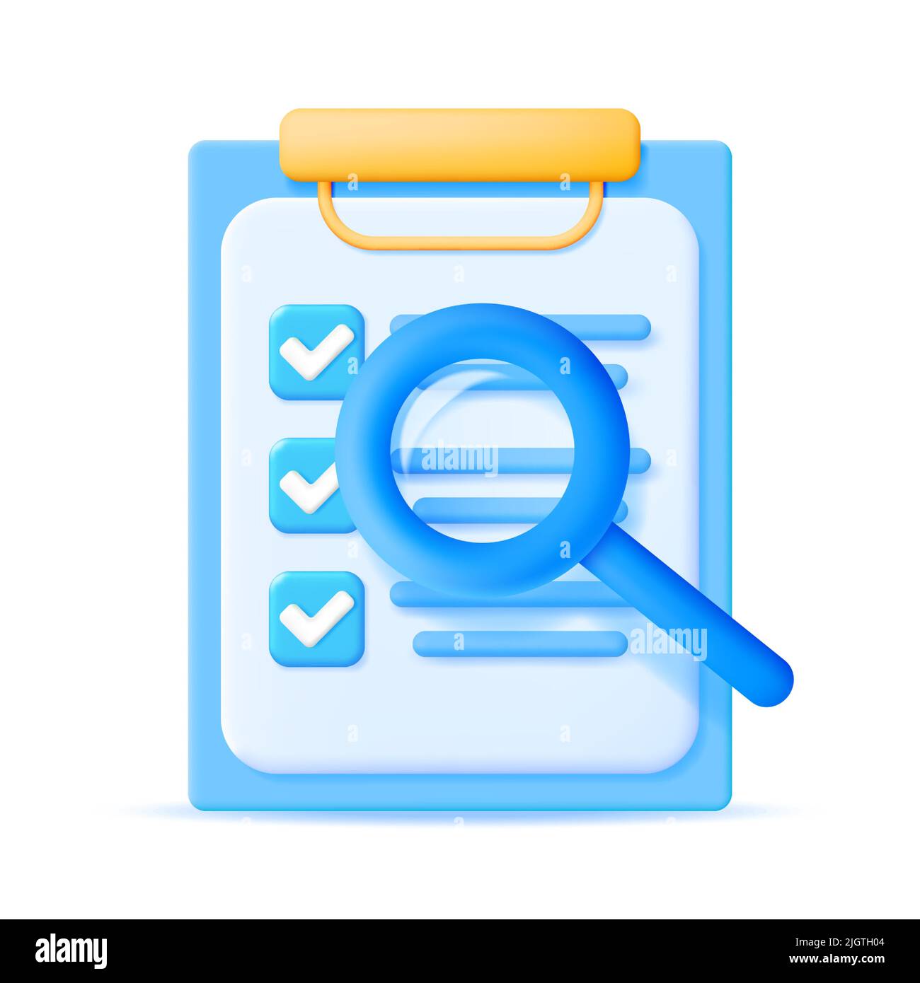 3D Checklist on Clipboard with Magnifying Glass Stock Vector Image ...